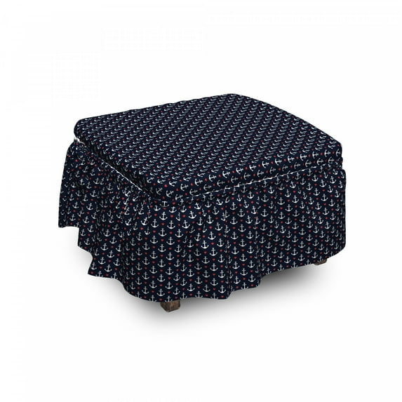 Anchor Ottoman Cover, Small White Anchors, 2 Piece Slipcover Set with ...