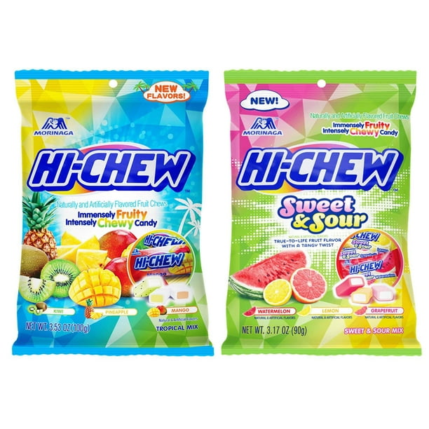 Hi Chew Chewy Candy Sweet and Sour Flavor and Tropical Mix Flavor (Pack ...