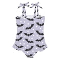 Bat Background Pattern Girls' One-Piece Swimsuit Bowknot Tie Shoulder ...