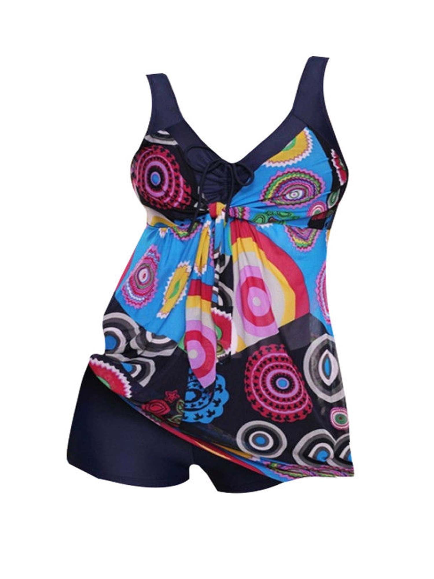Summer Women Plus Size Swimwear, Printed Bathing Suit, Chest Pleated ...
