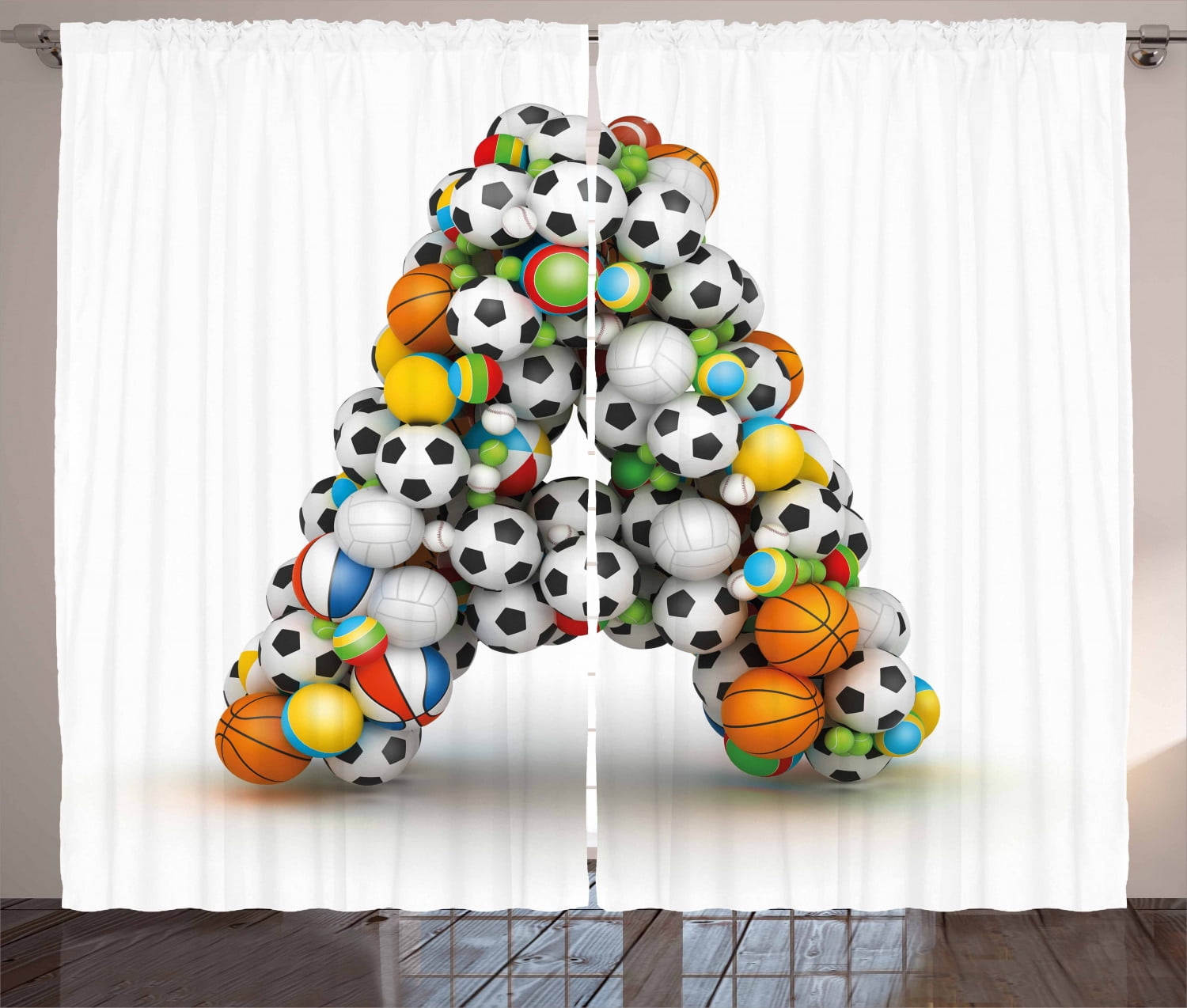 Letter A Curtains 2 Panels Set, Sports Balls Stacked to Build the First ...