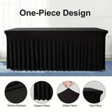 QUTETN 6ft Rectangle Table Skirts Polyester Fitted Table Covers Black ...