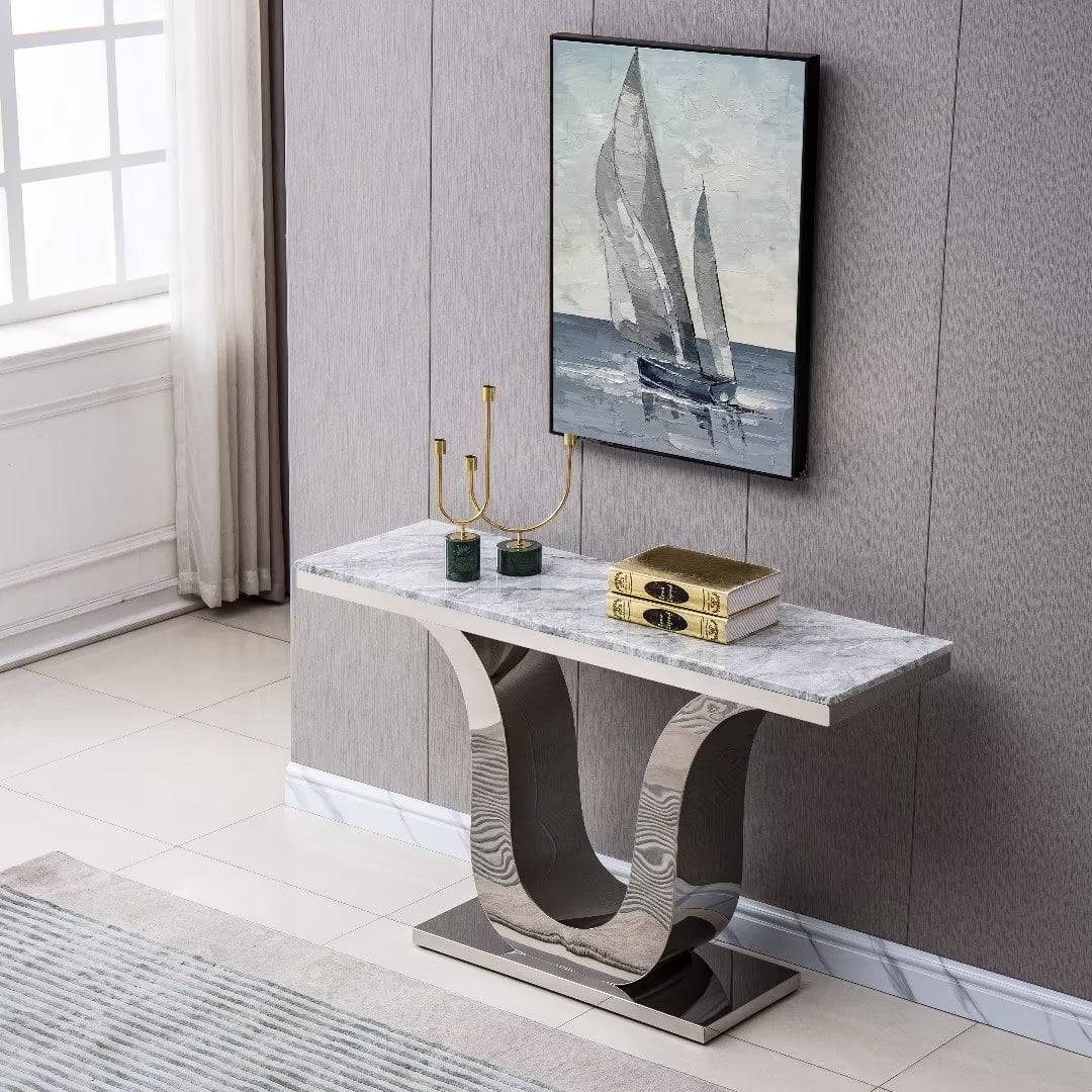 Real Marble Console Table, Luxury Rectangular Marble Entryway Sofa ...