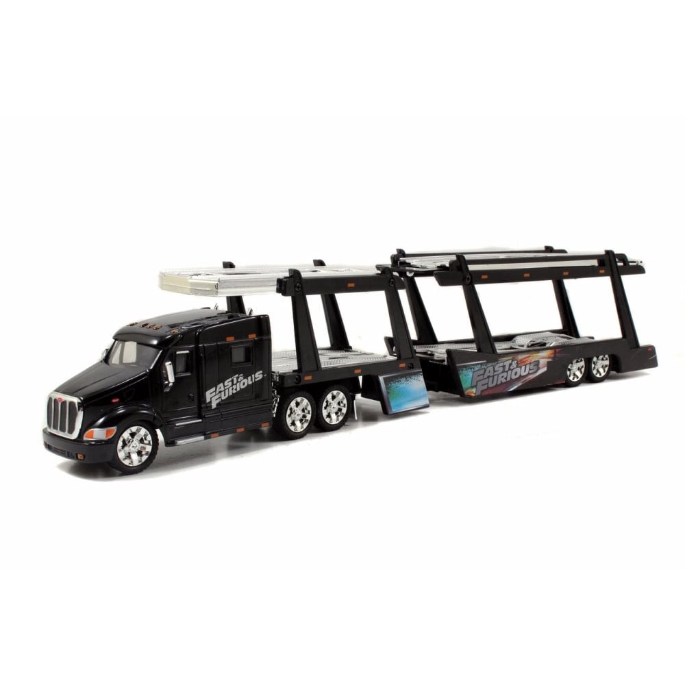 Peterbilt Model 387 Car Carrier Tractor Trailer, Black - Jada Toys Fast ...
