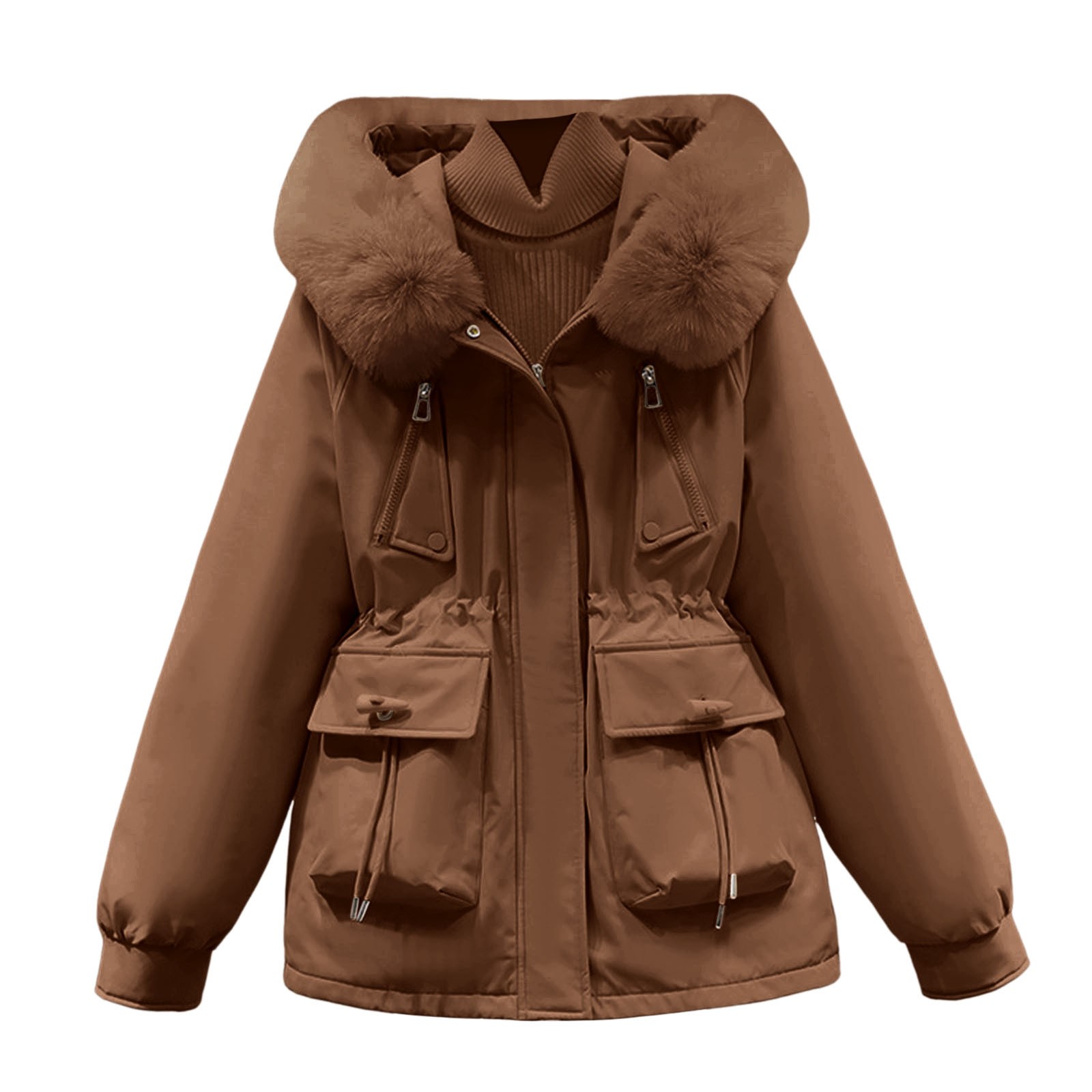 Wyzesi Leather Jacket Women Light Brown Women Daily Plus Size Winter ...