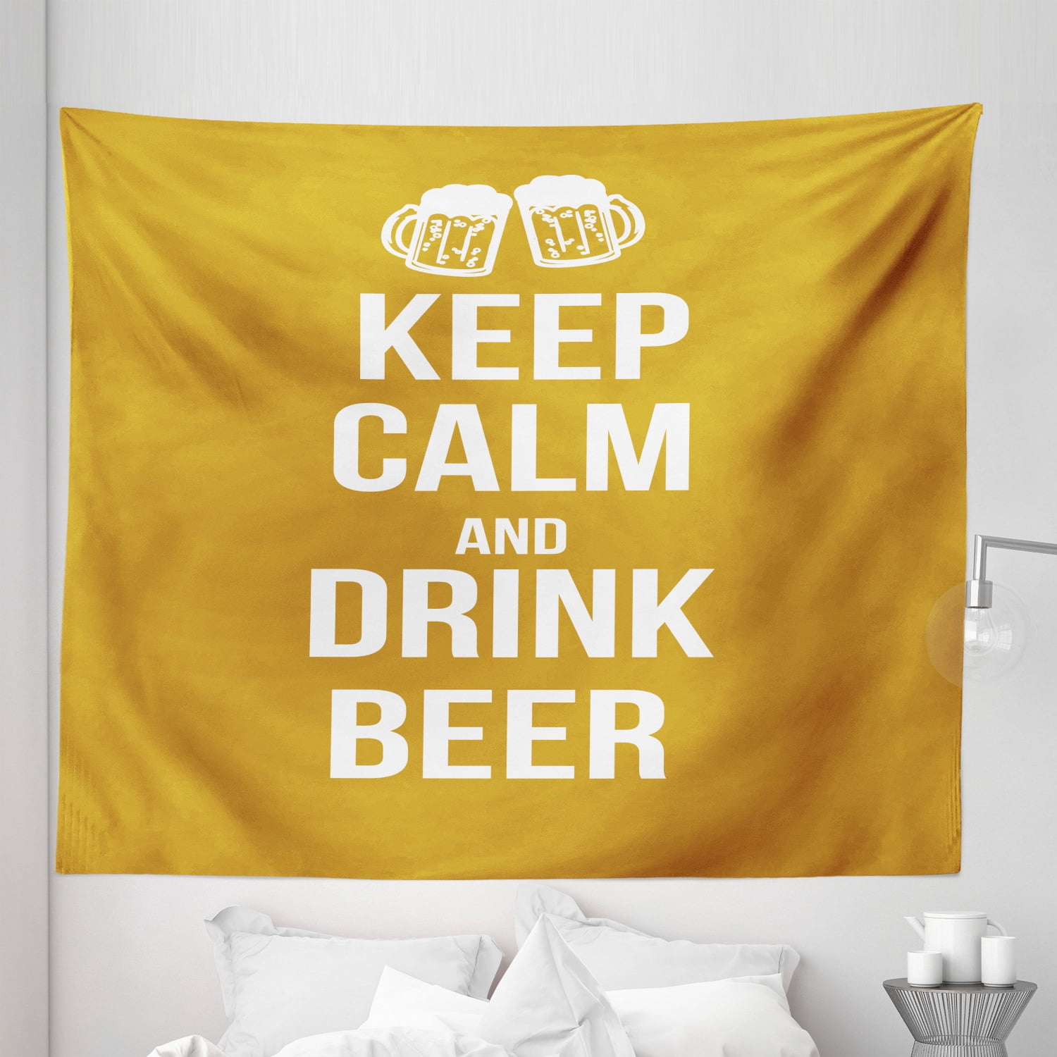 Keep Calm Tapestry, Drink Beer Poster Design with Graphic Foamy Glasses ...