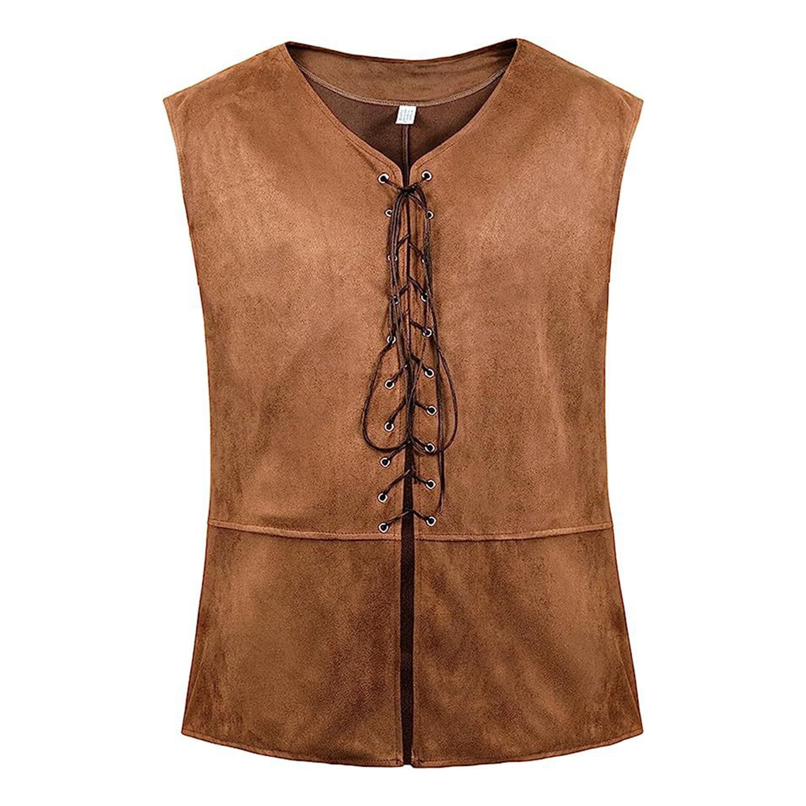 Lohuatrd Men Vintage Vest Medieval V Neck Sleeveless Lace Up Cardigan ...