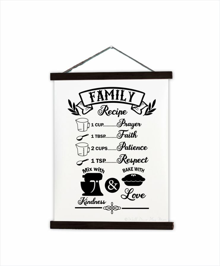 Black Wood, Canvas Sign Family Recipe Word Quotes Wall Hanging Home ...