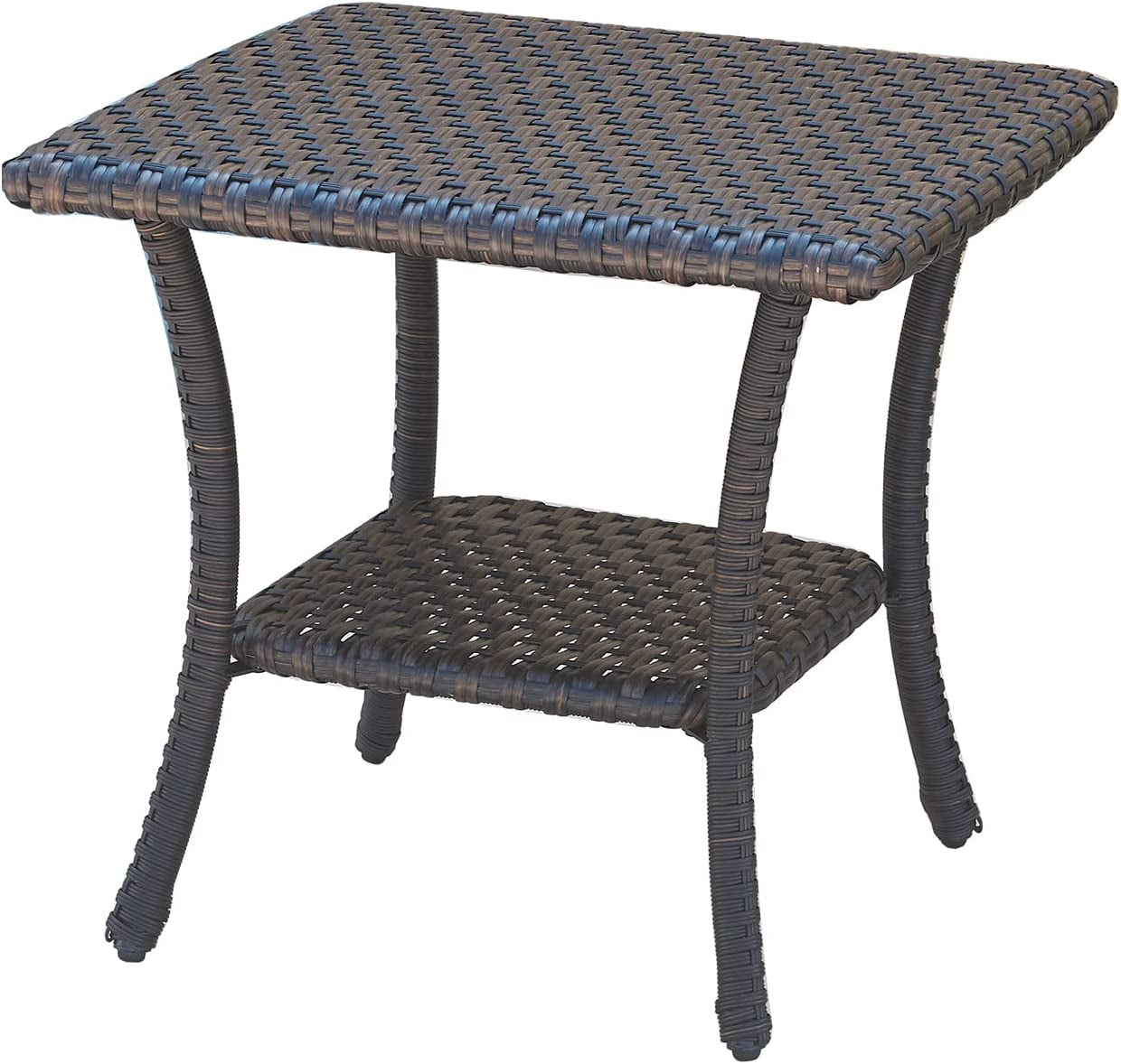 PARKWELL Square Patio Brown Wicker Side Table Rattan End Table with ...