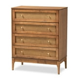 Baxton Studio Mid-Century Modern Ash Walnut Wood and Rattan 4-Drawer ...