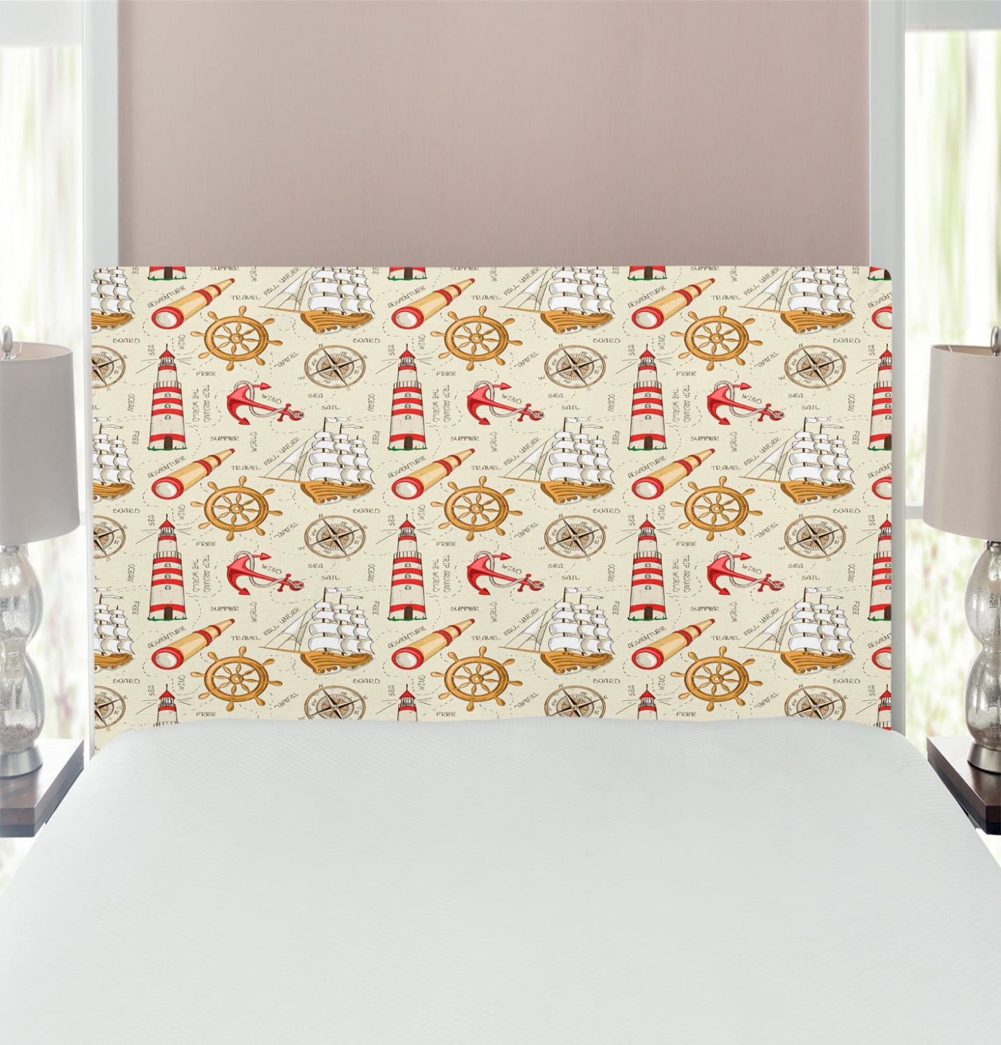 Nautical Headboard, Marine Elements Nostalgic Properties Wind Fall ...