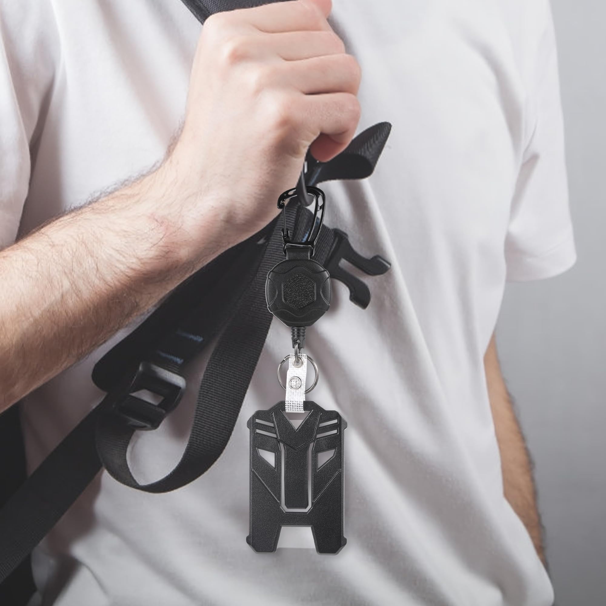 Kearding Práctico portatarjetas, cordón de acero extensible, llavero ...