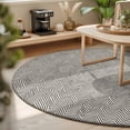 Black Herringbone Retro Linen Round Rug 3ft Abstract Geometric Texture ...