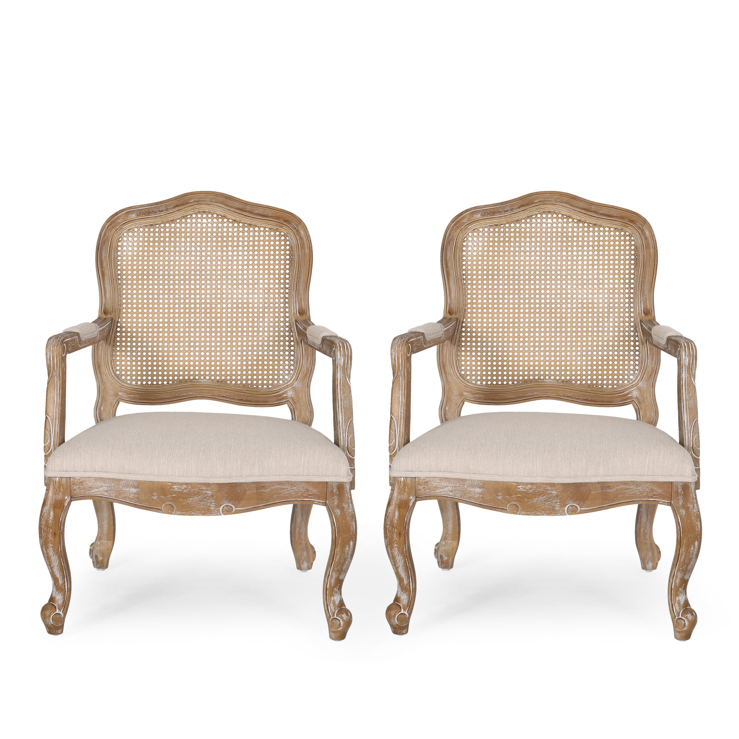 Noble House Corral French Fabric Dining Chair, Set of 2, Beige, Natural ...