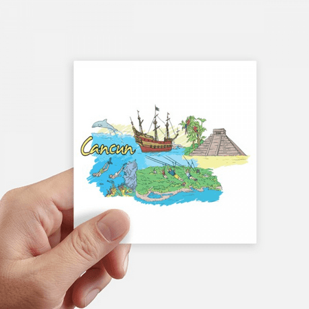 Cancun Mexico Island Mayan Temple Sticker Square Waterproof Stickers ...