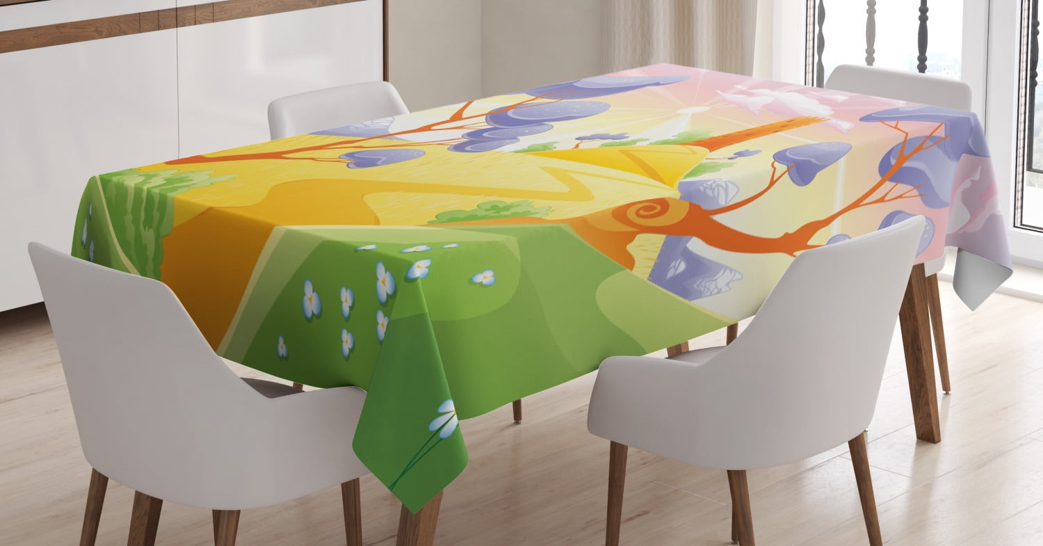 Fairy Tale Tablecloth, Cartoon Tower with Abstract Trees and Hills ...