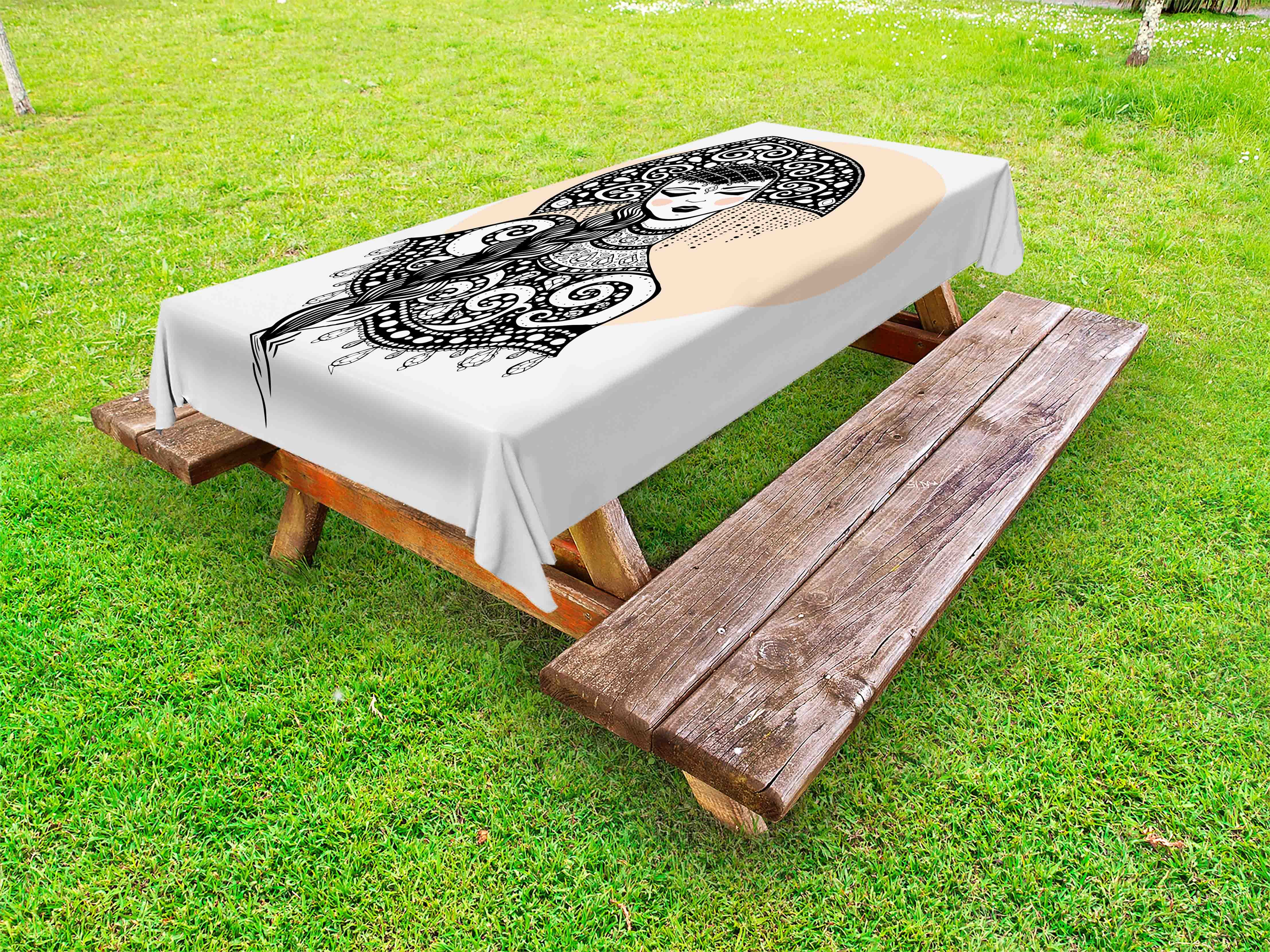 Russian Outdoor Tablecloth, Ethnic Slavic Woman in Folk Clothes ...