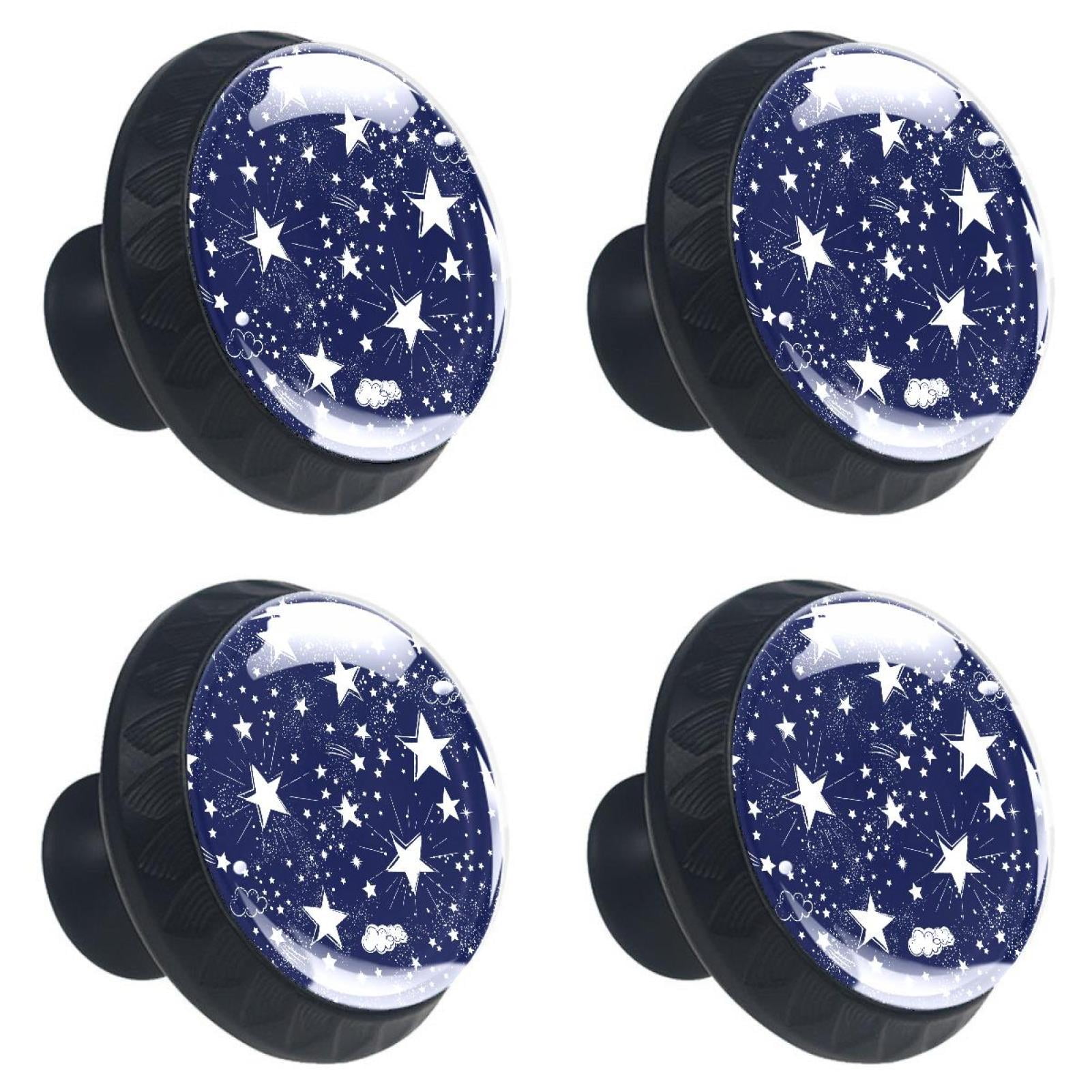 4 Pcs Galaxy Space White Stars Knobs for Kitchen Cabinet Cupboard Dresser Bookcase Drawer Pulls ...