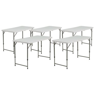 Lavish Home Adjustable Folding Table - 4 Foot Plastic Utility Tabletop ...