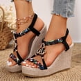 Black Ladies Slope Heel Bohemian Sandals Thick Bottom Beach Casual ...