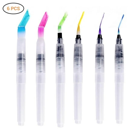 fastboy 6PCS Water Coloring Pen with Point Tip or Flat Tip Brush Water ...