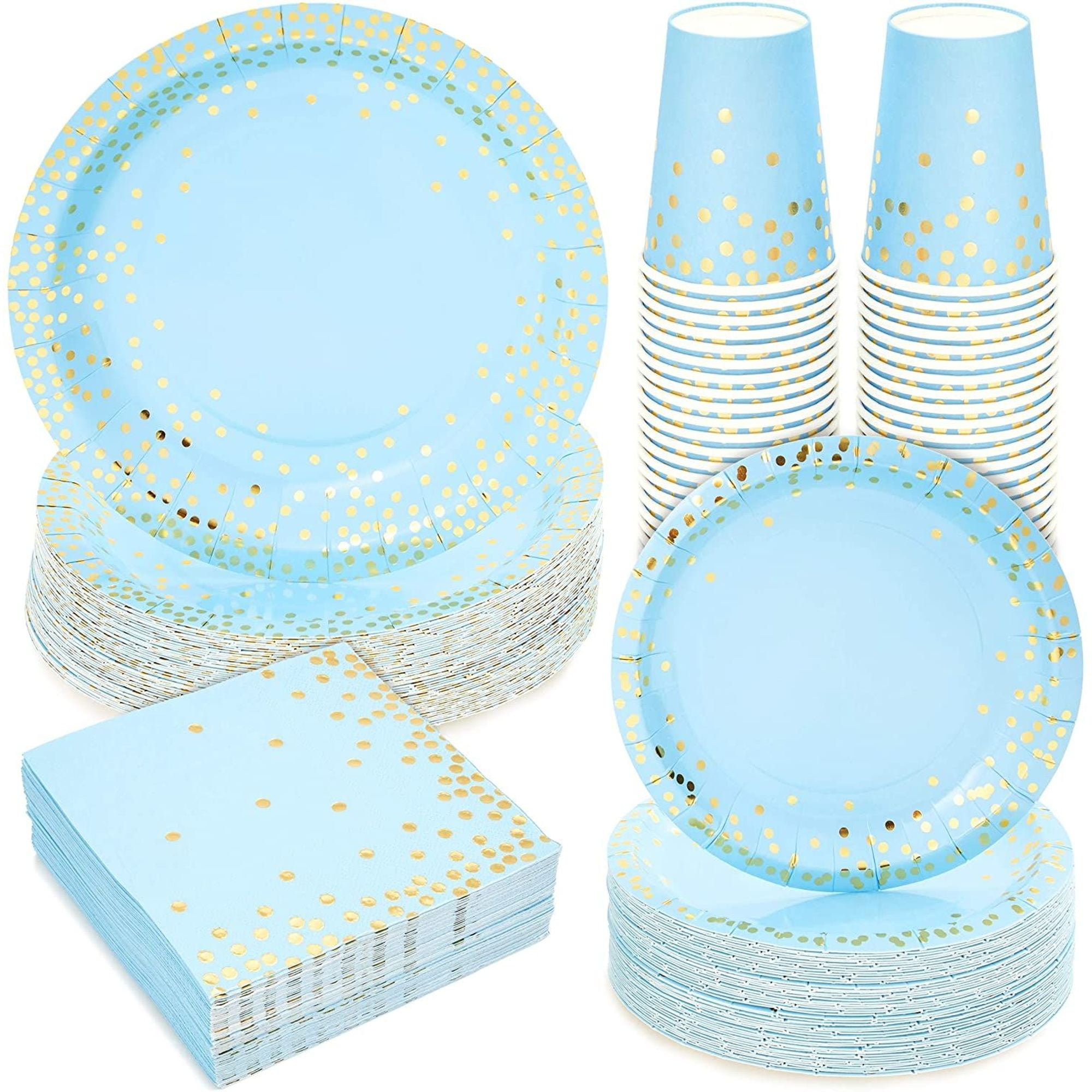 Serves 50 Blue And Gold Polka Dots Party Supplies 200pcs Disposable Paper Dinner Plates serves-50-blue-and-gold-polka-dots-party-supplies-200pcs-disposable-paper-dinner-plates