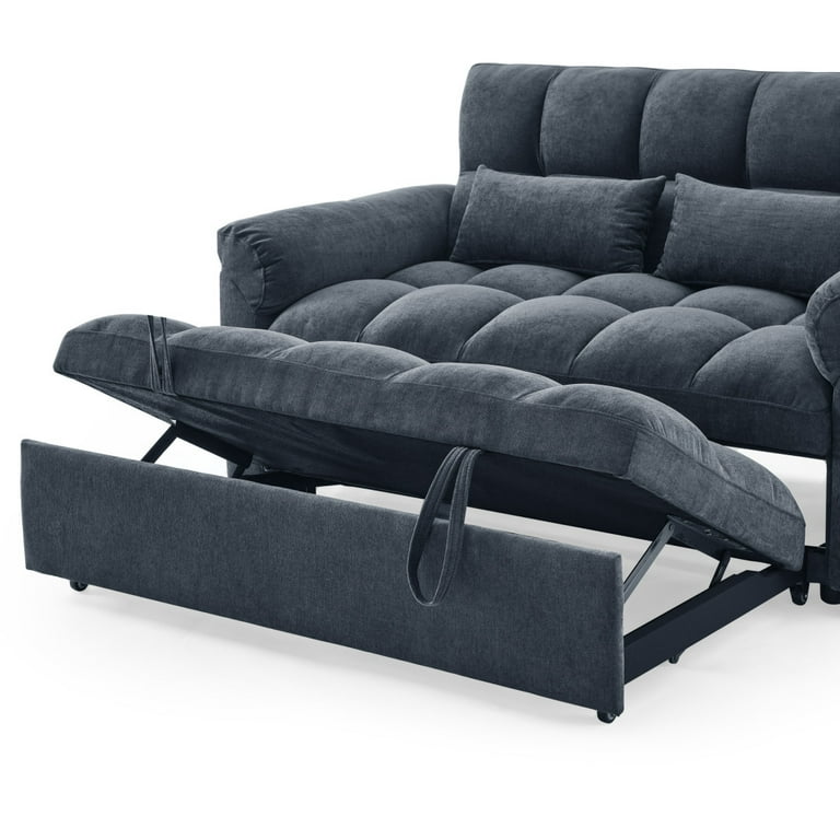 62 Linen Futon Sofa Bed with Pull out Bed 3 in 1 Loveseat Sofa Couch with Adjustable Backrest and Lumbar Pillows Convertible Sleeper Sofa Couch for