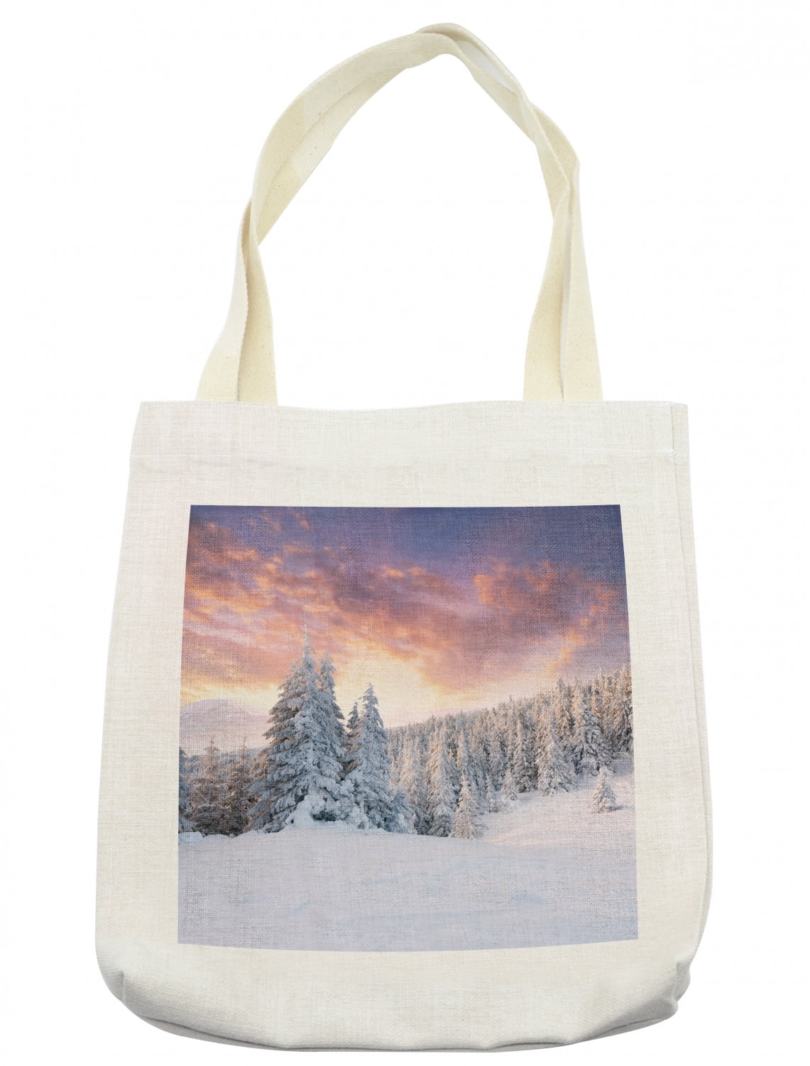 Winter Tote Bag, Sunrise in Winter Landscape Snowy Fields Frozen Pine ...