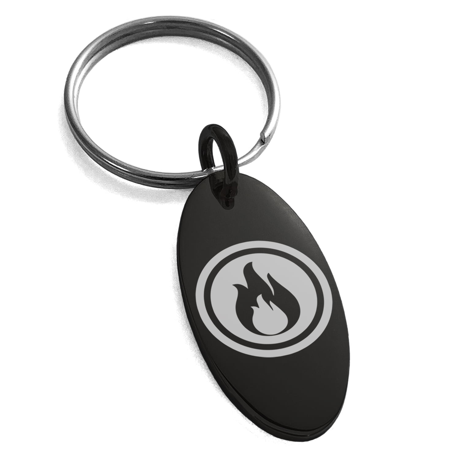 Stainless Steel Fire Element Rune Engraved Small Oval Charm Keychain ...