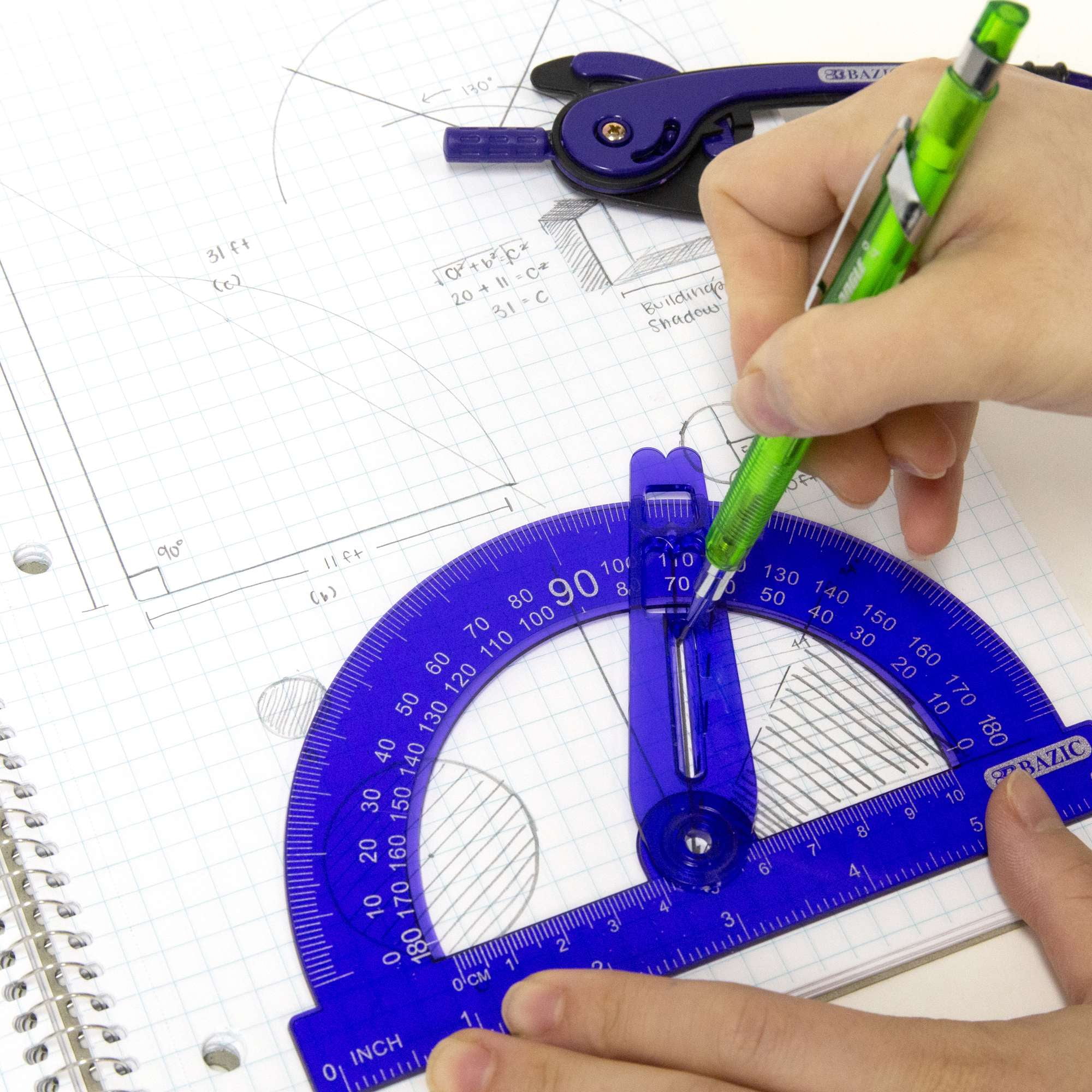 Buy BAZIC Geometry Math Compass Set, Scale-Arm 6 Swing Arm Protractor ...