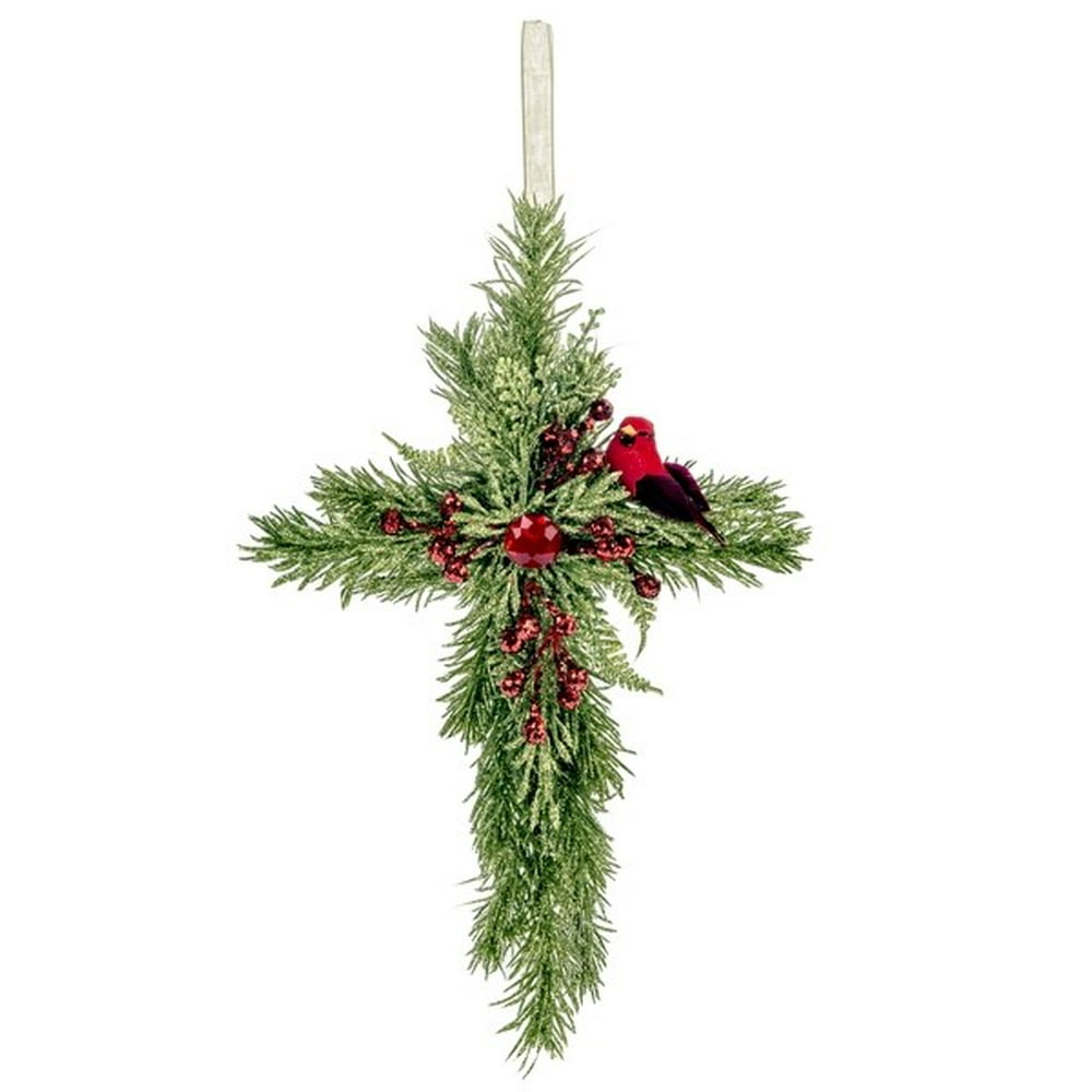 Ornament-Cardinal Floral Cross (7" x 10.5") - Walmart.com - Walmart.com