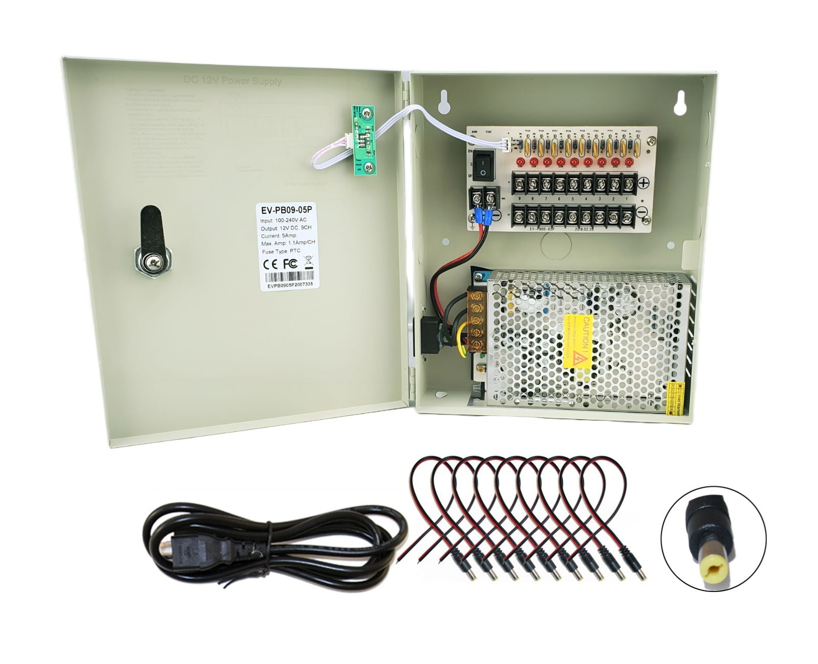 9 Channel Power Supply Distribution Box with DC Male Power Connectors ...