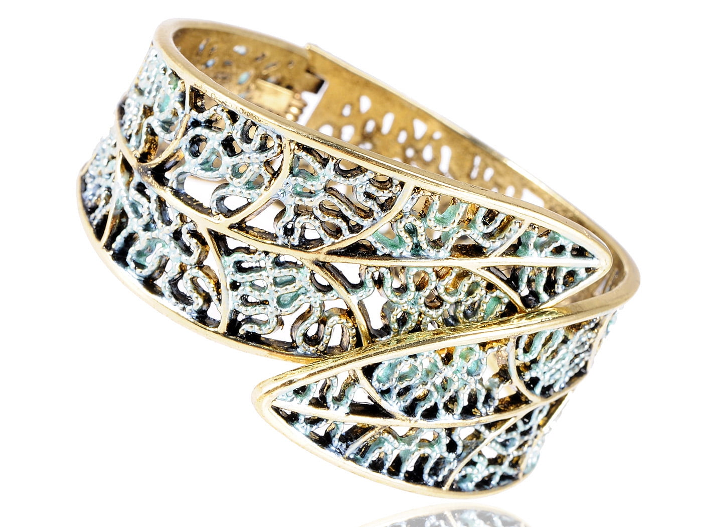 Alilang Womens Antique Golden Tone Intricate Carved Feather Leaf Bangle ...