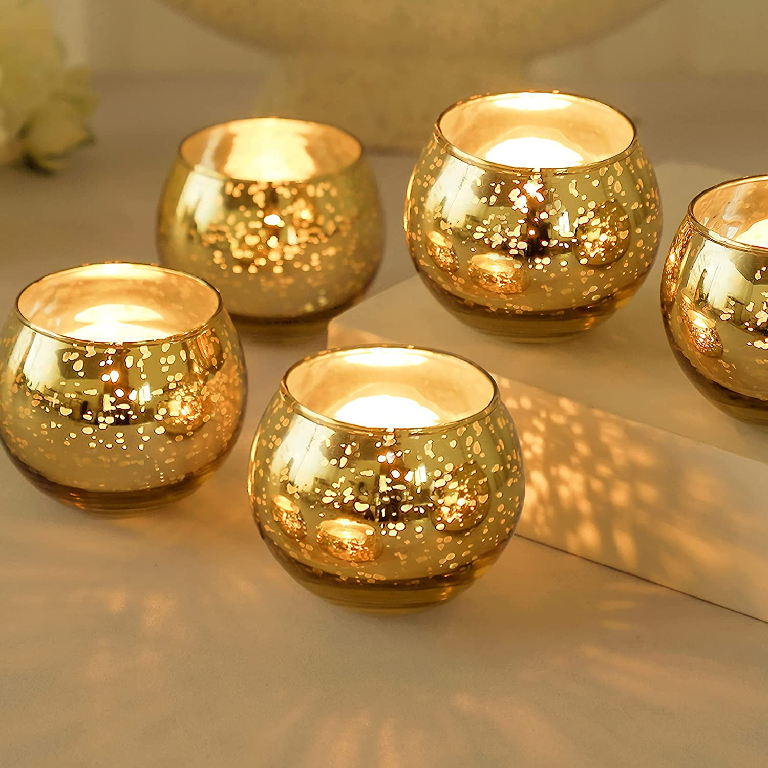 12pcs Gold Votive Candle Holders for Tealight, Mercury Glass Votives Set for Wedding Party ...