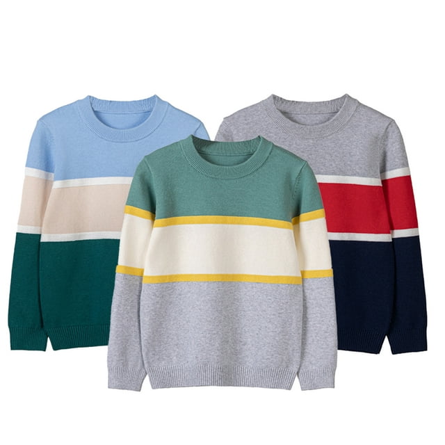 LYMAYTER Kids Boys Pullover Sweaters Streak Knit Sweaters Autumn Winter ...