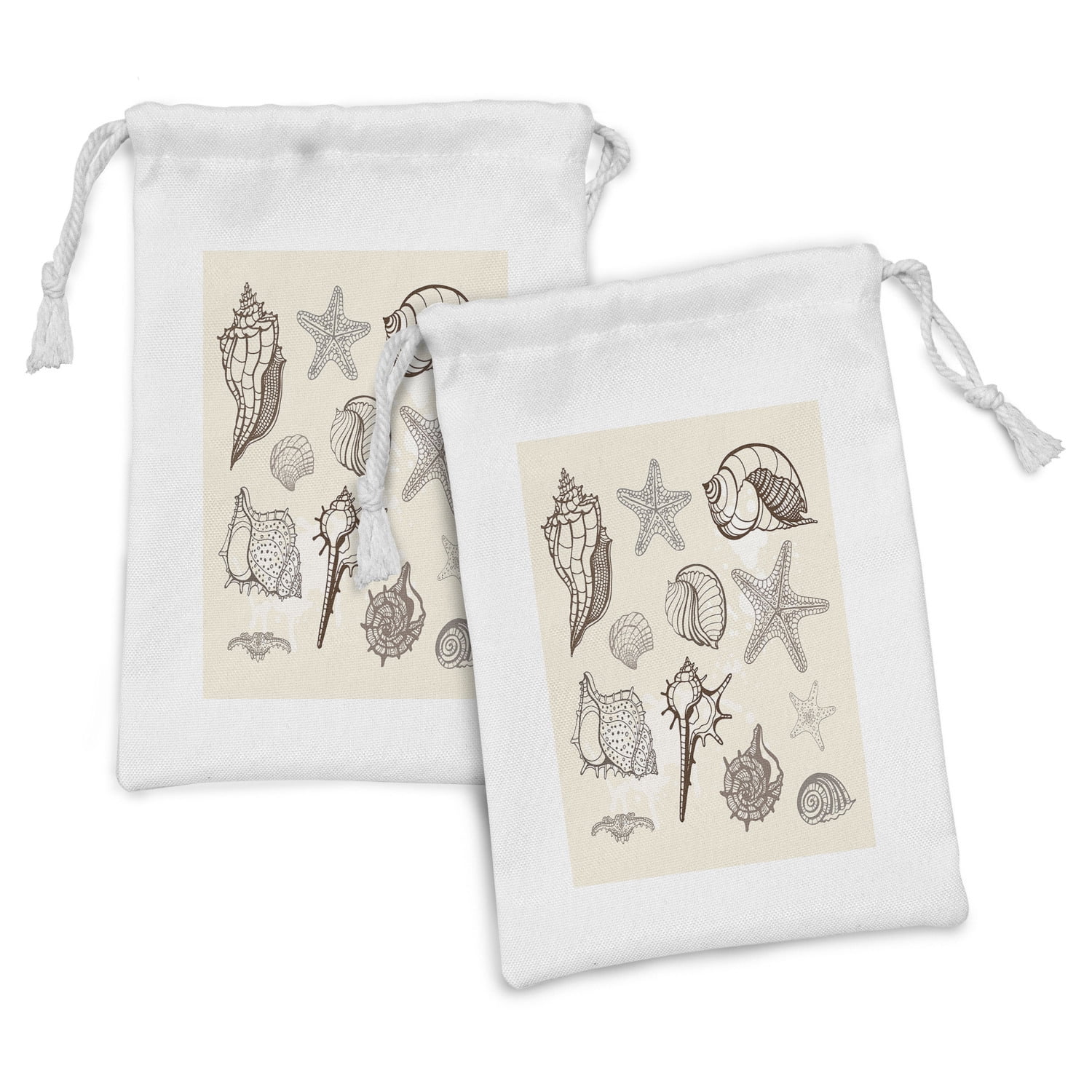 Shell Fabric Pouch Set of 2, Grunge Designed Outline Starfish and ...