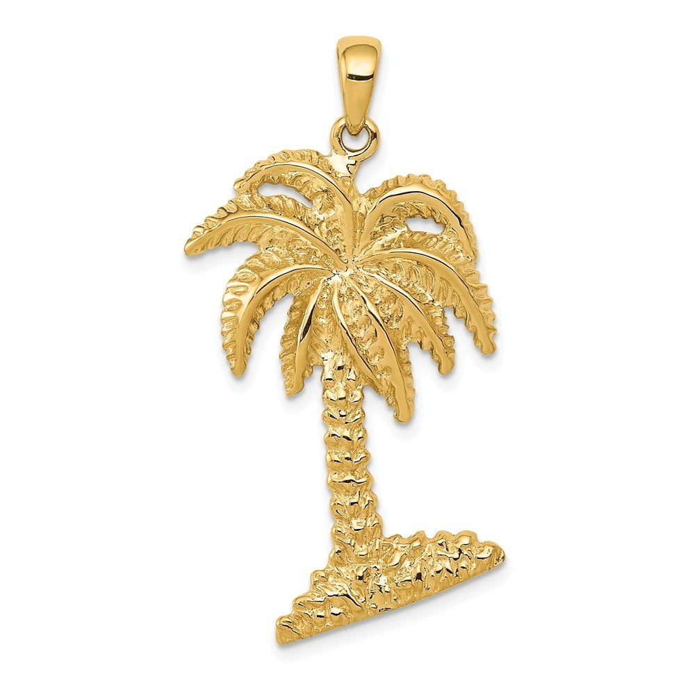 JewelryWeb - 14k Yellow Gold Large Palm Tree Pendant - 4.1 Grams ...