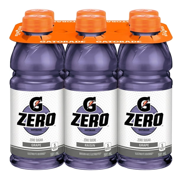 Gatorade Zero Sugar Grape Electrolye Beverage 6 x 591 mL, Bottles ...