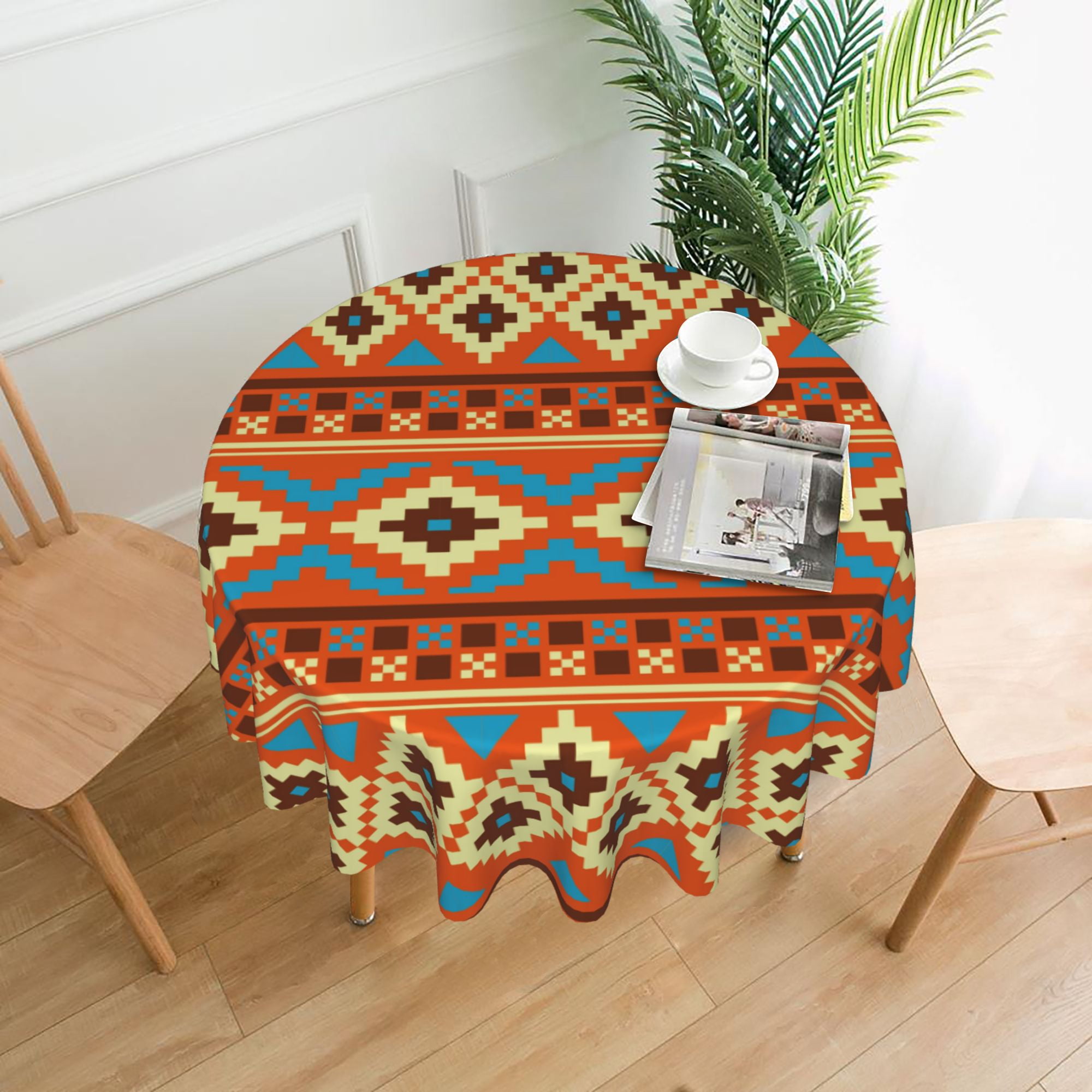 ZICANCN Round Table Cloths 60 Inch, Retro Tribe Aztec Geometry Table ...
