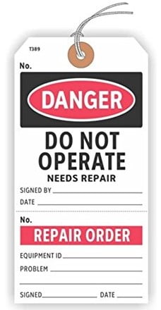 Danger - DO NOT Operate - Needs Repair Numbered Tags (1201-1300) with ...