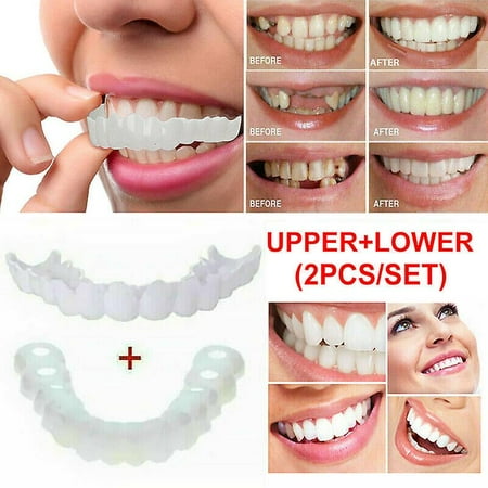 Snap On False Teeth Upper + Lower Dental Veneers Dentures Tooth Cover ...