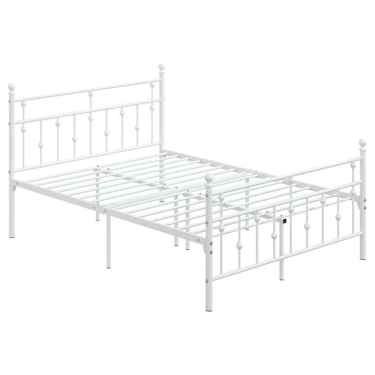Yoneston Full Size Metal Platform Bed Frame with Retro Headboard 14 inch High Under Bed Storage Heavy Duty Slats No Box Spring Needed White