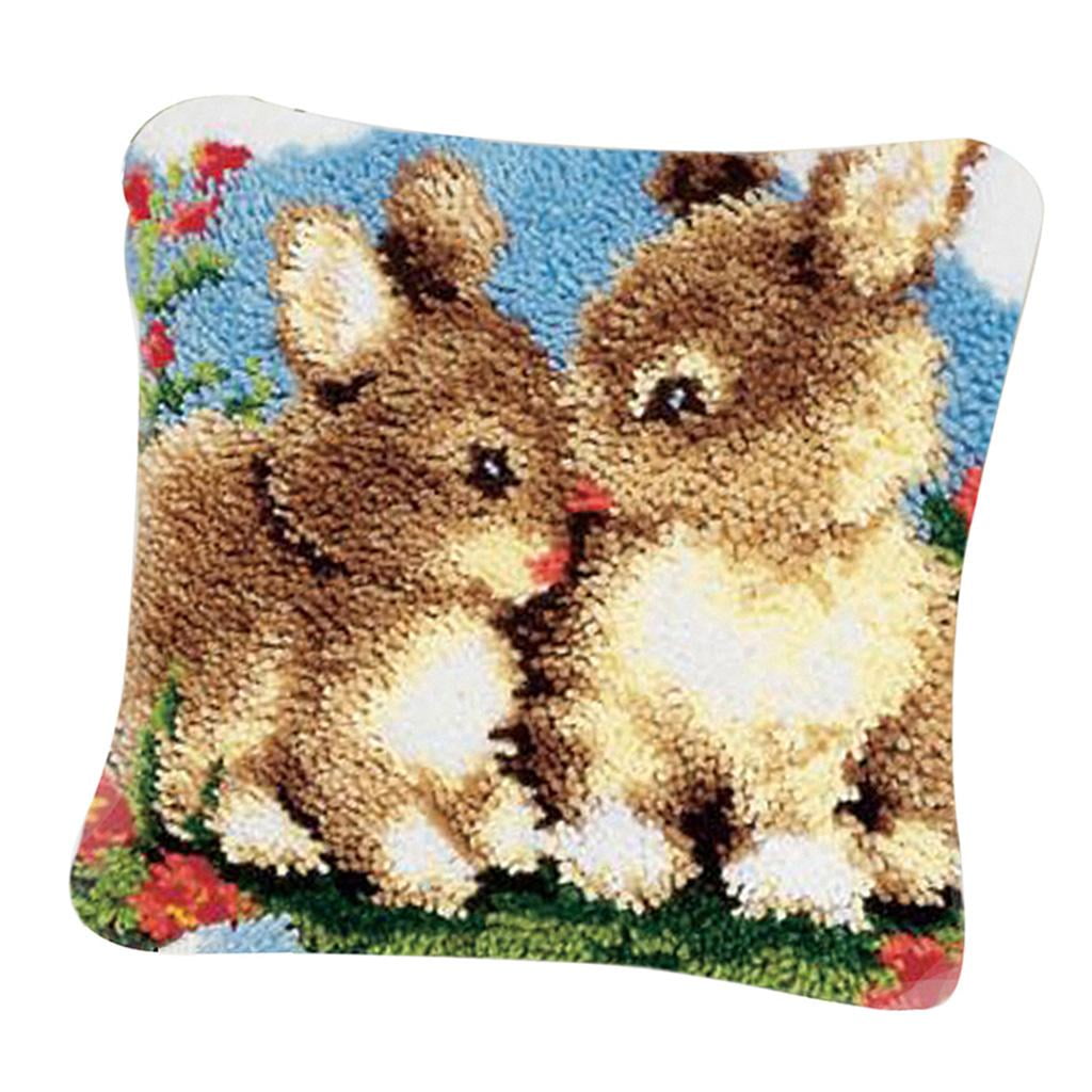 DIY Two Rabbits Cushion Carpet Mat latch and hook Rug Kits Cover Hand ...