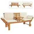 UBesGoo Acacia Wood Bench w/ Cuhsion and Liftable Coffee Side Table ...