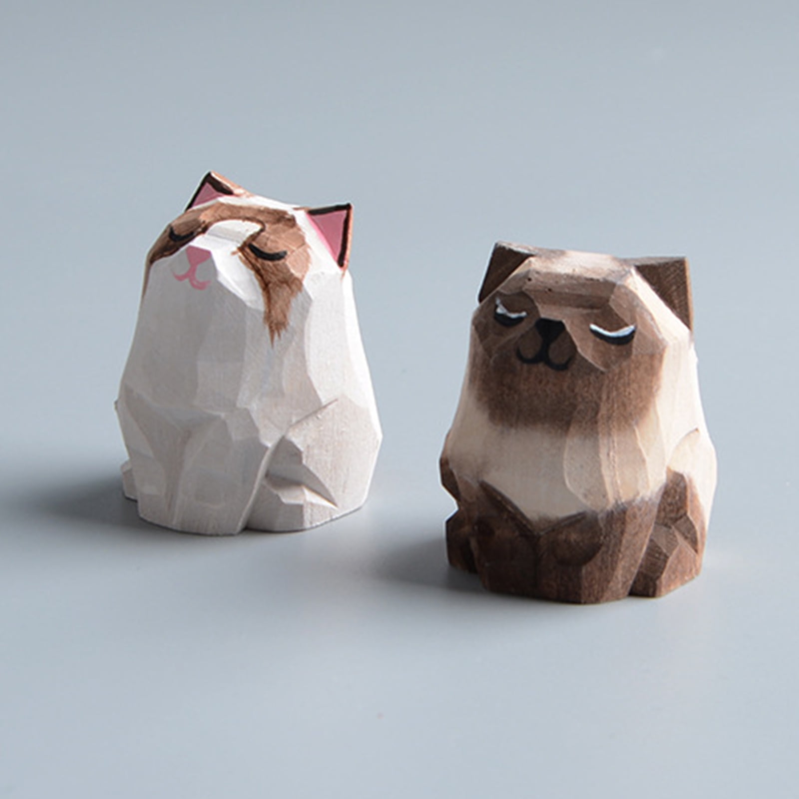 2PCS Hand Carved Wooden Cat Figurine Statue Cat Gifts Wooden Cat Statue ...