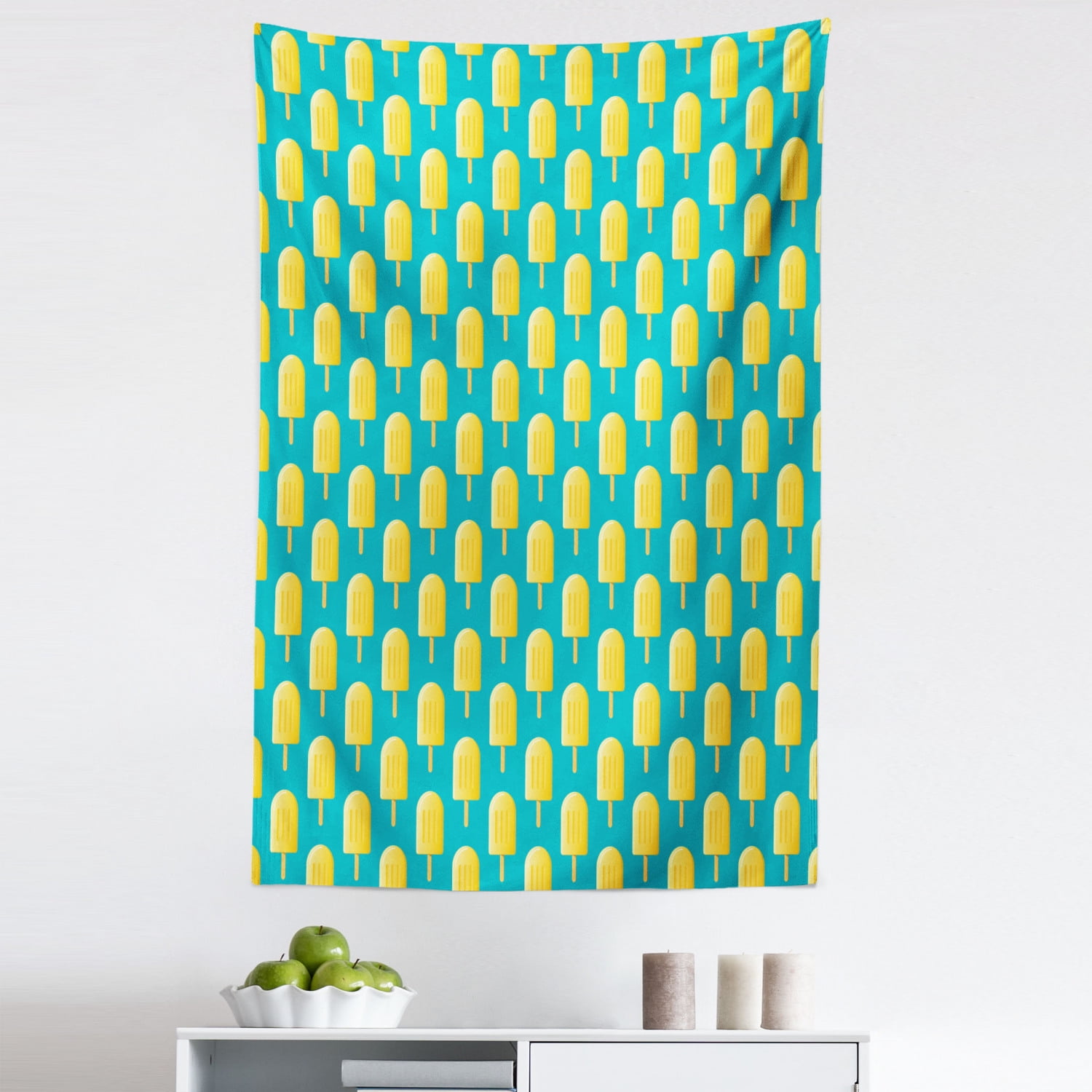 Yellow and Blue Tapestry, Ice Cream Pattern Popsicle Summer Season Cold ...