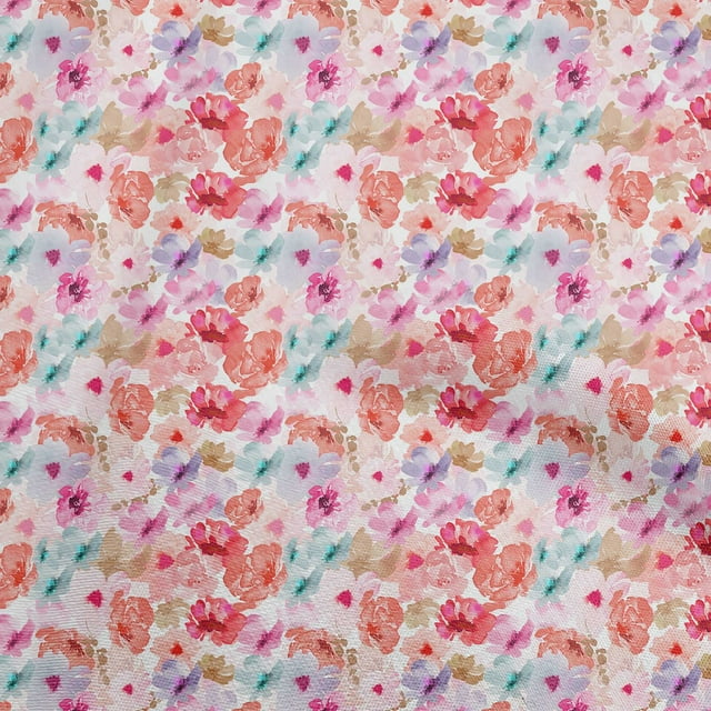 oneOone Velvet Red Fabric Watercolor Floral Dress Material Fabric Print ...