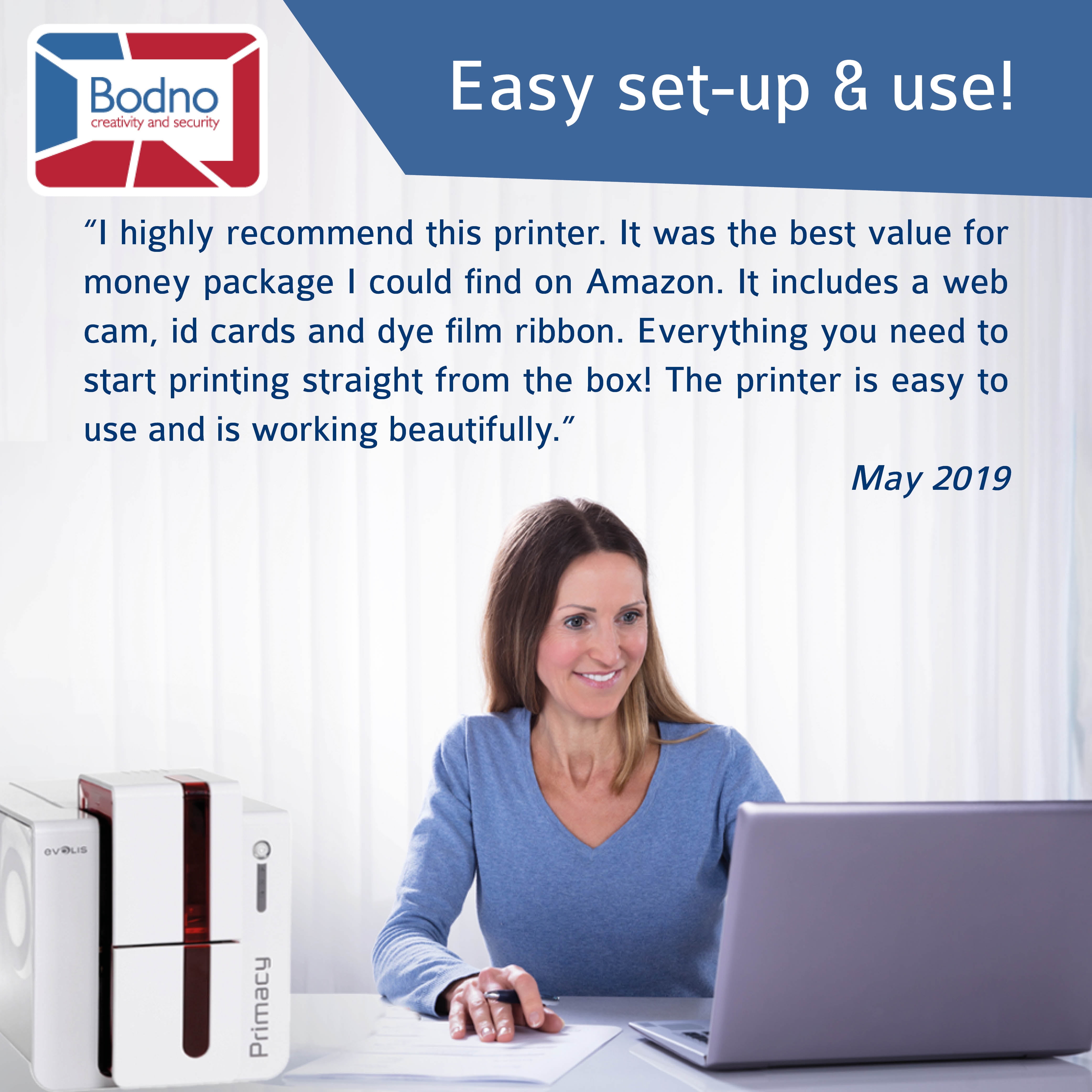 Buy Evolis Primacy Dual Sided ID Card Printer & Complete Supplies Package with Bodno Gold ...