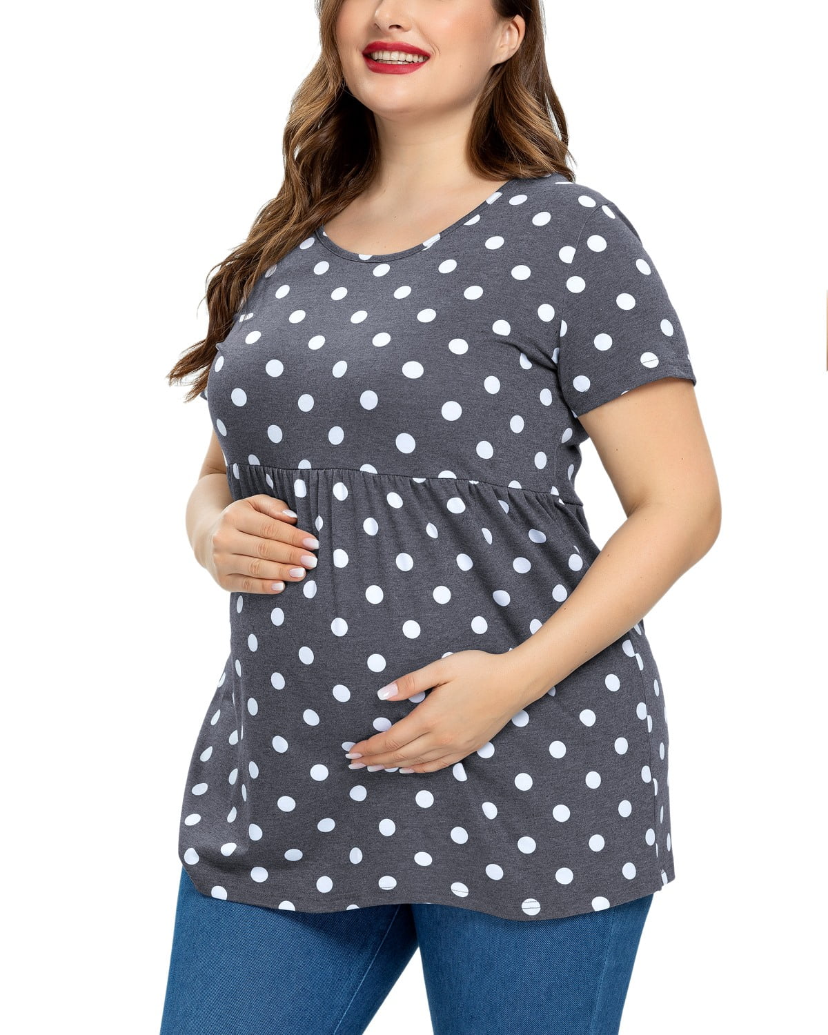 Ecavus Maternity Tops Plus Sizes Short Sleeve Shirt Wave Point Print 3X ...