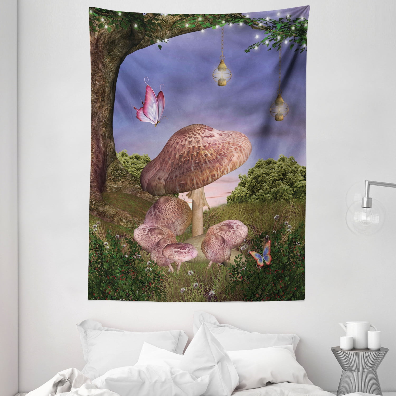 Fantasy Tapestry, Enchanted Forest with Butterflies and Mushroom Magic ...